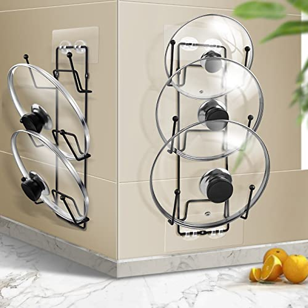 TXINBT 2-Pack Pot Lid Organizer，6 Tier pot lid rack,lid storage organizer for cabinet，Lid holders inside cabinet，Pot lid organizer for cabinet door.（Black