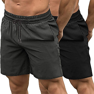 COOFANDY Men's 2 Pack Gym Workout Shorts 7 Inch Quick Dry Athletic Shorts Lightweight Running Shorts with Pockets Black/Dark Grey