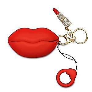 MOLOVA Case for Airpods Pro,Soft Silicone 3D Cute Funny Cool Fun Cartoon Character Kawaii Fashion Cover with Keychain for Woman Kids Teens Boys Girls(Red Lips)
