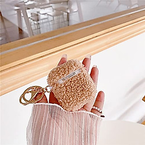 Cute AirPod Case Cartoon Fur Fluffy Bear Design with Keychain Lovely Plush Cover Compatible with AirPods 2&1 Case for Women and Kids