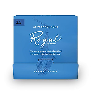 D'Addario Woodwinds - Royal Alto Saxophone Reeds - Alto Sax Reeds with Strong Spine - Alto Saxophone Reeds - Great for Classical or Jazz - Strength 2.5, 25-Pack