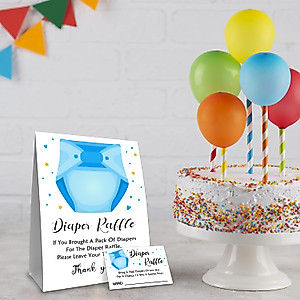 Diaper Raffle Baby Shower Game -Blue Diapers Insert Ticket - Baby boy Shower Game -Baby boy Shower Ideas- Baby Showers Decorations - Baby Showers Party Decorations Game Cards Kit (1 Sign & 50 Cards)