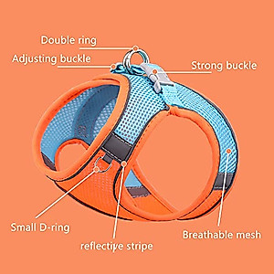 Soft Mesh Dog Harness and Leash Set for Walking Summer Step in Vest Harness Reflective Bands Adjustable No Pull Pet Supplies for Small Dogs and House Cats Belly Bands for Dogs with Snaps (Orange, XS)