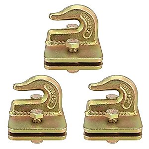 JEUIHAU 3 Pack 3/8 Inch Bolt-On Grab Hook, Grade 70 Forged Steel Bolt-On Loader Chain Tow Hooks with Backer Plate for Loader, Tractor Bucket, RV, UTV, Truck, Max 6,600 Lbs, Gold