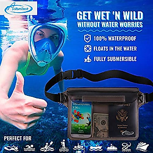 AiRunTech Waterproof Pouch | Way to Keep Your Phone and Valuables Safe and Dry | for Boating Swimming Snorkeling Kayaking Beach Pool Water Parks (2 Phone Cases(Clear) + 2 Fanny Packs(Black+Gray))