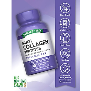 Nature's Truth Multi Collagen Peptides Capsules | Types I, II, III, V, X | 2000 mg | 90 Count | Keto Friendly | Non-GMO and Gluten Free Supplement
