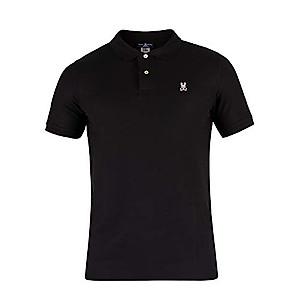 Psycho Bunny Men's Classic Trim Fit Short Sleeve Pique Polo Shirt Black