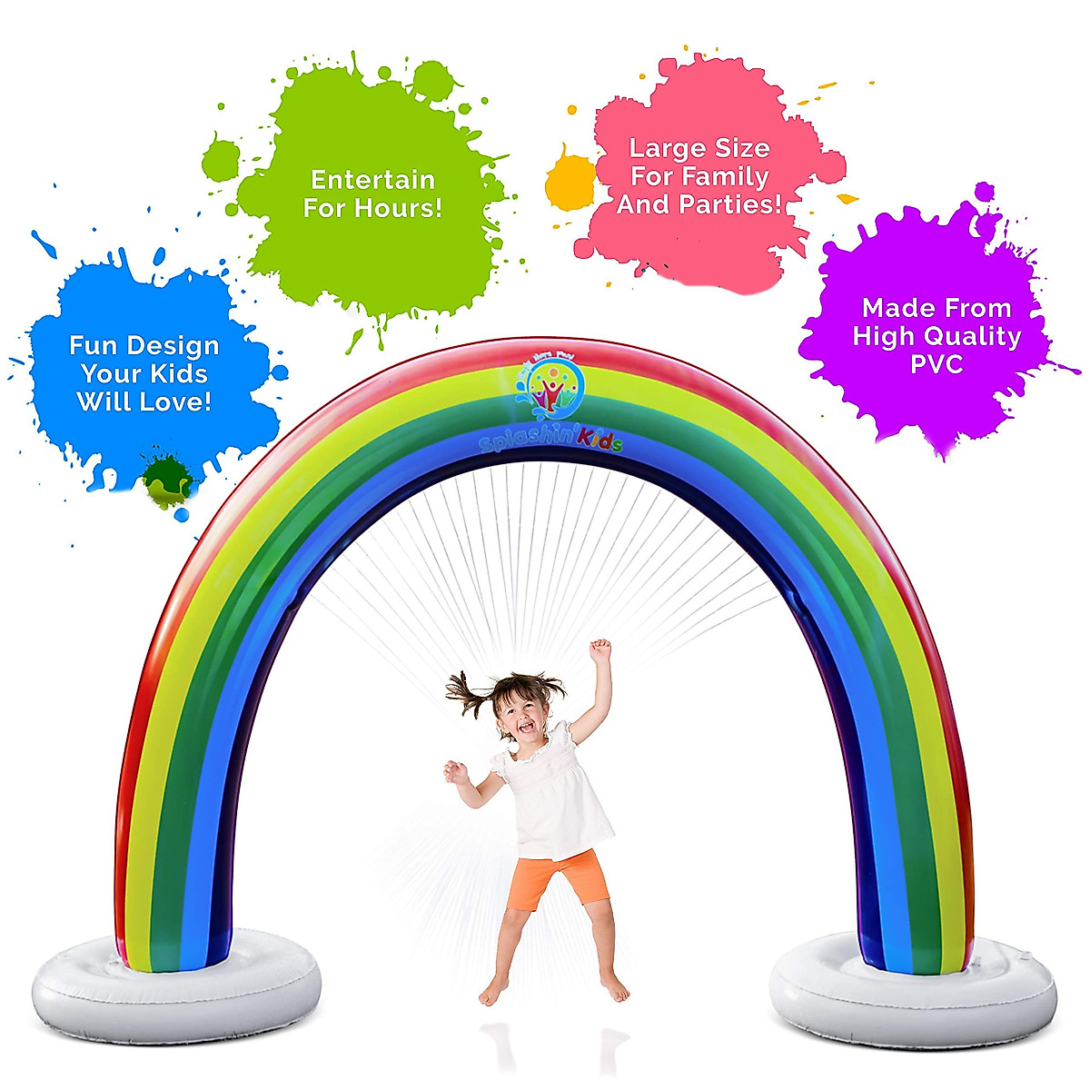 Splashin'kids Outdoor Rainbow Sprinkler Super Toddler Water Toys for Children Infants Boys Girls and Kids Perfect Outside Inflatable Water Park for Summer Fun Watch Video Slip and Slide Splash pad