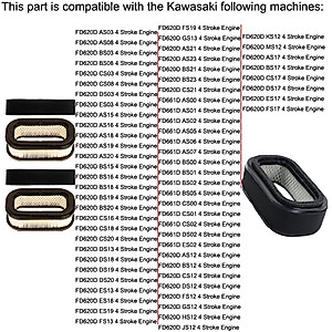 SaferCCTV Air Filter Combo Compatible with John Deere 425 455 1800 2353 2500 A B E 2653, Compatible with Kawasaki FD620D FD661D, Compatible with John Deere MIU11376 M76076 M117254