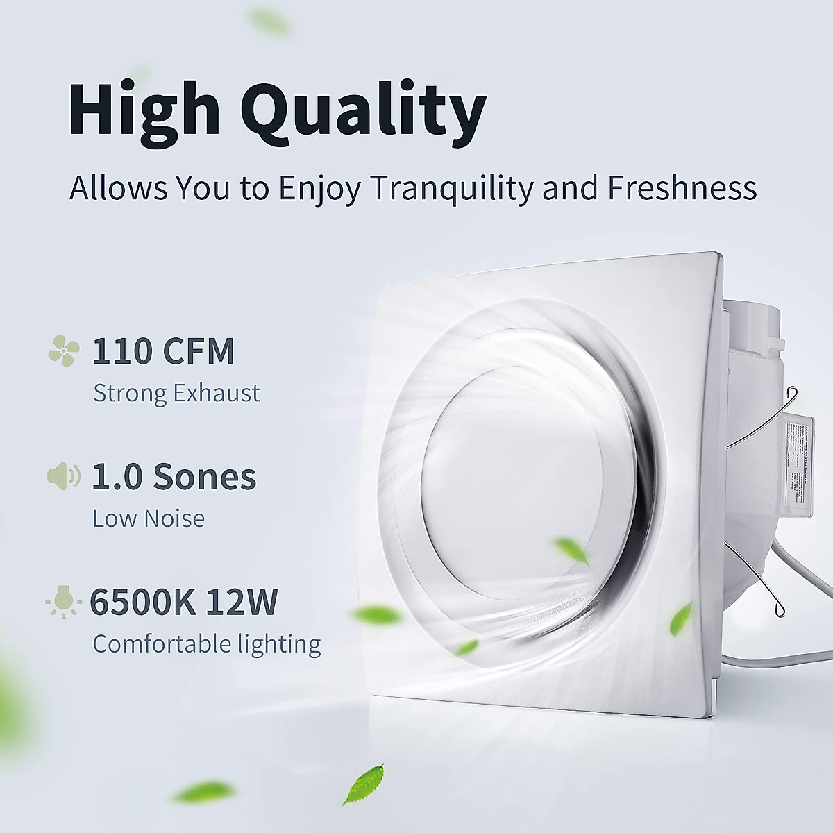 Zeyzer Bathroom Exhaust Fan with Light LED Square Quiet Ceiling Mount Ventilation Fan Combination for Bathroom/Shower/Restroom/Home/Office, 110 CFM 1.0 Sones 4 Inches Duct 110V, White