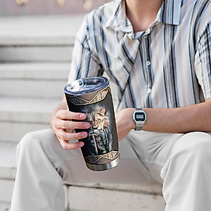 Equoza Christian Gifts for Men, Dad, Husband, Grandpa Warrior Of God Faith Tumbler 20 oz Stainless Steel Travel Mugs with Lids Lion Faith Design Birthday Gifts for Men（Pack of 1）