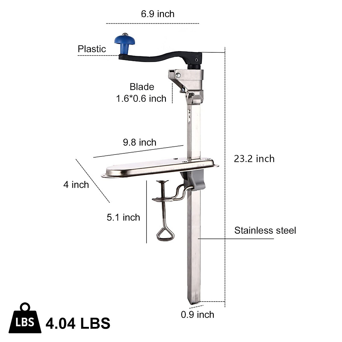 Erinaik Commercial Can Opener Heavy Duty for #10 Cans, 23.2” Manual Table Can Opener with Plated Steel Base for Large Cans Up to 18” Tall, for Restaurant Hotel Bar Compatible with Edlund