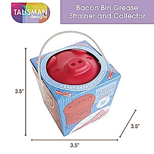 Talisman Designs Bacon Bin Grease Strainer & Collector | Family Friendly Kitchen Tools | Fun & Functional Silicone Grease Container | Holds up to 1 Cup | Red