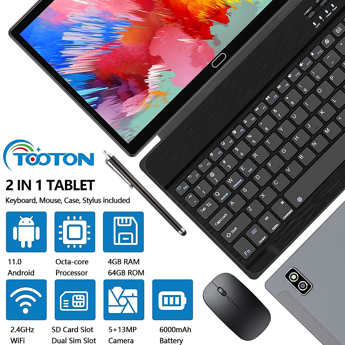 2024 Newest Android Tablet, 10 Inch Tablet with Keyboard, 4G Cellular Tablets 64GB Storage 512GB Expandable, 4G RAM Octa-Core 13MP Camera, Large Battery, Keyboard Mouse Case Stylus, WIFI Bluetooth GPS