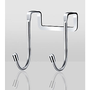 jixik 2pcs Over Door Hook, Double S-Shaped Hook Holder Hanger 7.3cm/2.9in Stainless Steel Free Punching Heavy Duty Door Back Hanging Hook for Towel Cloth Bag for Kitchen (Silver)