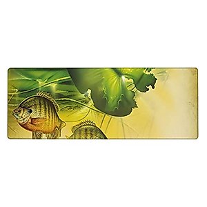 Fish Fishing Lily Pads Lake Bluegill Panfish Underwater Mouse Pads,31.5 X 12 Inch XXXL Mat Rubber Base Pad Sets Oversized Mousepad Desk Mat for Gaming