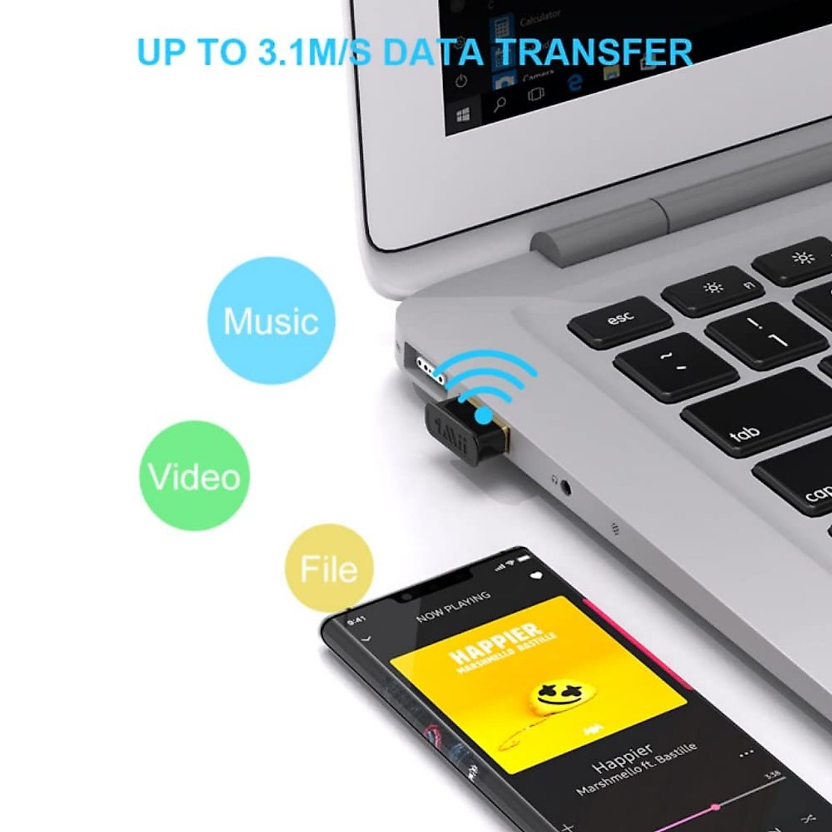 1Mii Bluetooth Adapter for PC, USB Bluetooth Dongle Adapter 5.0 + EDR, for Windows10/8/7 Desktop Laptop to Bluetooth Keyboard, Mouse, Printer, Headphones, Speakers