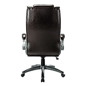 COLAMY Office Chair High Back Leather Desk Chair, Flip-up Arms Adjustable Swivel Executive Chair Thick Padding for Comfort and Ergonomic Design for Home Office, Brown