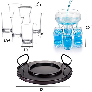 Shot Glass Dispenser Gift Set - Rich Wood Mahogany Serving Tray - 6 Shot Acrylic Glass Dispenser and Holder - Whiskey, Liquids, Drinks, Beverages, Cocktail for Drinking Games, Parties and Bars, Bezrat