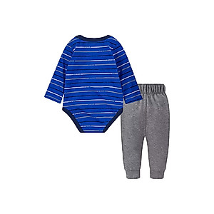 Nike Boy`s Striped Bodysuit & Pants 2 Piece Set (Blue(5MH032-GEH)/Grey, 3 Months)