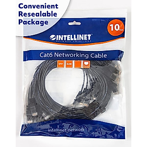 Intellinet Slim Cat6 Ethernet Network Patch Cable – 10-Pack - 10Gbps & 250MHz, Snagless Boot, 30AWG Pure Bare Copper Wire, Gold-Plated Contacts, Lifetime Mfg Warranty – 1.5ft, 10 Pack Black