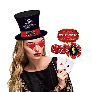 25Pcs Texas Hold'em Photo Booth Props with Stick, Las Vegas Selfie Props,777 Party Supplies,Playing Cards Theme Backdrop Decorations
