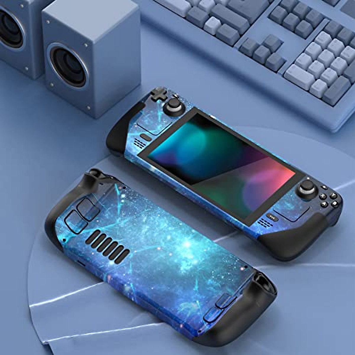 PlayVital Full Set Skin for Steam Deck, Decal Stickers for Steam Deck Handheld Gaming PC - Blue Nebula