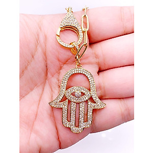 LESLIE BOULES Stunning Gold Hamsa Hand Necklace for Women 18K Gold Plated Chain Fashion Jewelry