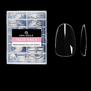 UNA GELLA Round Almond Fake Nails Clear Medium 216 pcs Oval Nail Tips Almond Oval Press on Nails for Full Cover Acrylic Almond Oval Nails French False Nails 12 Sizes False Soft Gel Tips