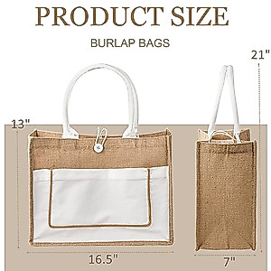 ZOOFOX 6 Pack Jute Tote Bags, Burlap Tote Bag with Handles, Large Beach Bag for Women, Grocery Bridesmaid Bag Weaving Tote Bags for Beach, Wedding, Shopping, Travel, 16.5"x 13"x 7"