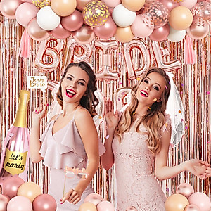 Amandir Bachelorette Party Decorations Supplies, Rose Gold Bridal Shower Decorations Bride To Be Pink White Gold Confetti Foil Heart Balloons, Veil, Photo Booth Props, Fringe Curtains, Paper Tassels