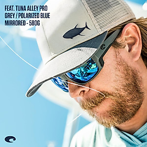 Costa Del Mar Mens Tuna Alley Pro Rectangular Sunglasses, Grey/Polarized Blue Mirrored 580G, 60 mm