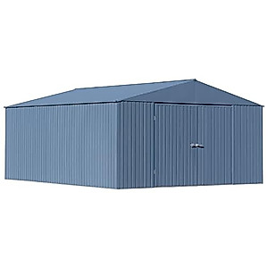 Arrow Shed Elite 14' x 16' Outdoor Lockable Gable Roof Steel Storage Shed Building, Blue Grey