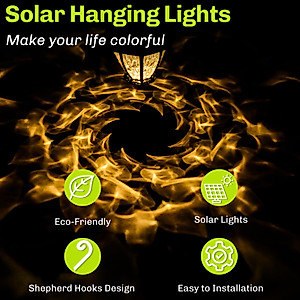 Eeauld Solar Pathway Lights, 2 Pack Shepherd Hook Lights Waterproof Hanging Solar Lights 34 Inch Outdoor Solar Lanterns 3000K Warm White
