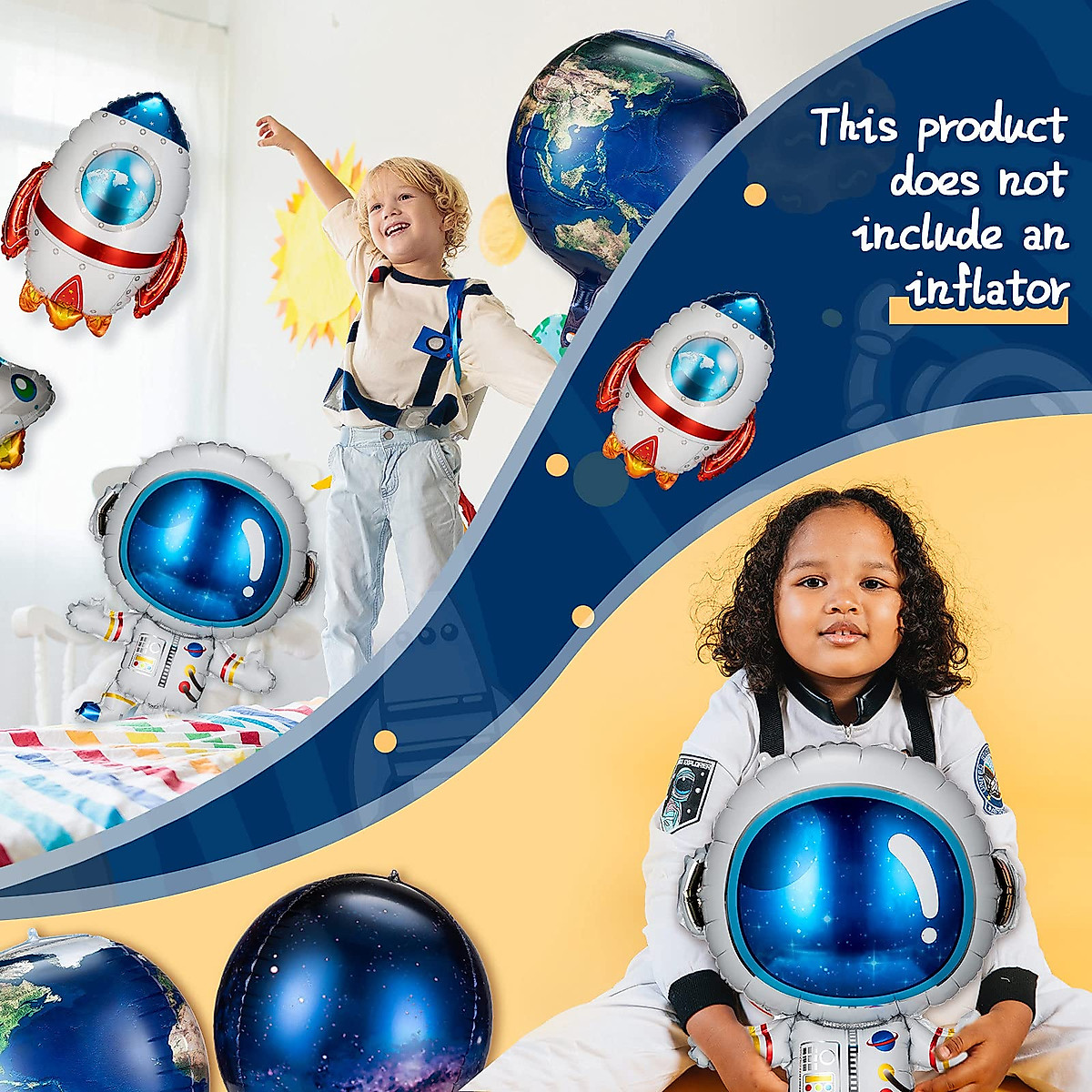 8 Pieces Galaxy Space Balloons Large Outer Space Cartoon Balloons Inflatable Rocket Astronaut Earth Spaceship Planet Balloons Space Themed Party Supplies for Galaxy Birthday Party Photo Booth