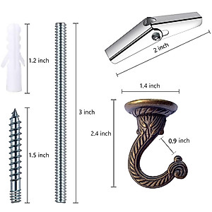 OBSTKUCHEN 2 Sets Large Swag Ceiling Hooks Heavy Duty Swag Hook with Hardware for Hanging Plants Ceiling Installation Cavity Wall Fixing (2 Sets Antique Brass)