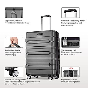 Fochier 3 Piece Expandable Luggage Set with TSA Lock, Hard Shell Rolling Suitcase Set with 4 Spinner Wheels for Women Man, 20 24 28 Inch