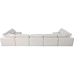 Meridian Furniture Plush Collection Contemporary Down Filled Cloud-Like Comfort Overstuffed Velvet Upholstered Modular U-Shaped Sectional, 7-Seater, Armless, Cream