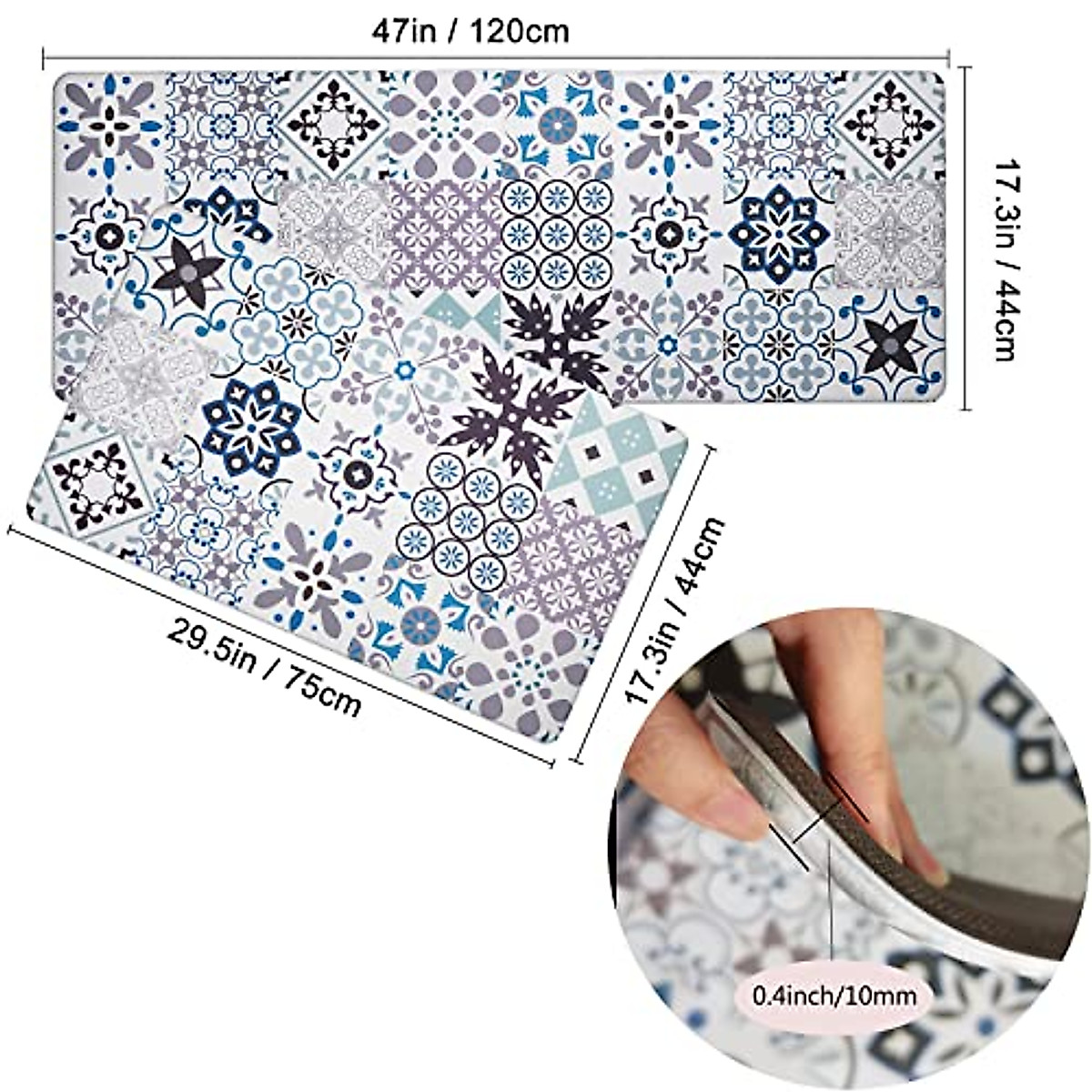 Menoeceus Kitchen Rug Anti Fatigue Mat 2 Piece Kitchen Rugs and Mats Non Skid Washable Kitchen Mat Floor Runner Set PU Foam Rugs Floor Carpet for Sink Laundry Bathroom Waterproof Standing Mat