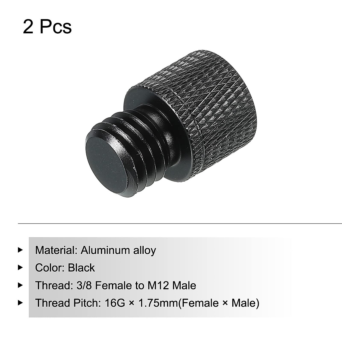 MECCANIXITY Mic Stand Adapter 3/8 Female to M12 Male Camera Screw Thread Adapter for Microphone Tripod Stand Black 2 Pack