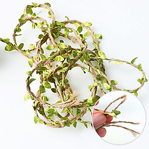 4 Pack Artificial Green Leaves Natural Burlap Leaf Ribbon Twine Artificial Jungle Vines Leaves for Wedding Home Garden, Jungle Party Décor