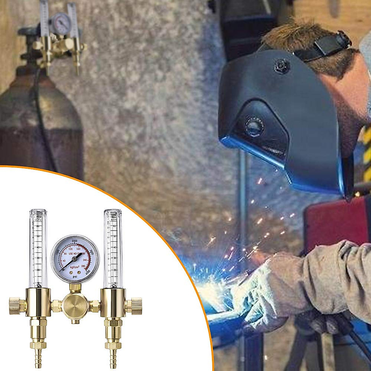 EZYOU Dual Output Argon MIG TIG Flow Meter & Regulator 0-60CFH CGA580 Inlet 5/"8 UNF-18RH Outlet