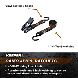 HAMPTON PROD Keeper 03508-V Camo 4PK 8' Ratchets, 400 lbs Working Load Limit