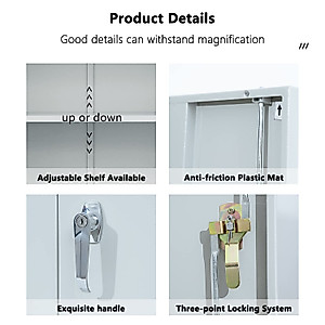 BESFUR Metal Storage Cabinet with Locking Doors and Adjustable Shelves, Steel Storage Cabinet for Office, Garage, Warehouse, Classroom, Pantry, 70.86" H x 31.5" W x 15.75" D (Light Grey & Dark Grey)