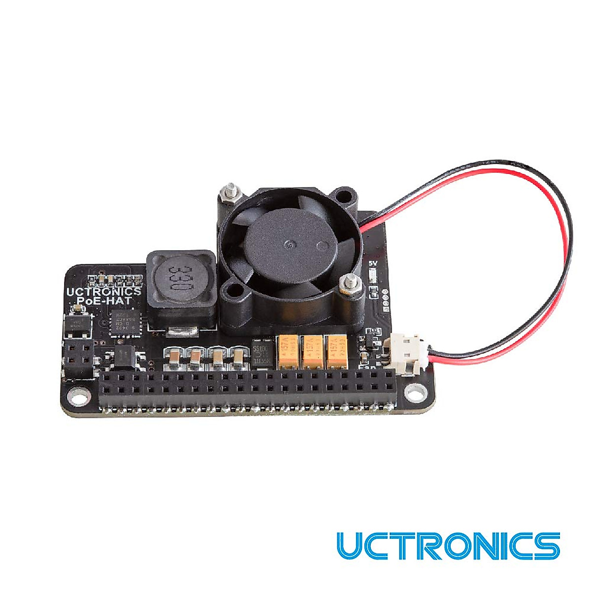 UCTRONICS PoE hat for Raspberry Pi, 5V 2.5A Max 802.3af Compliant, Mini Power Over Ethernet Expansion Board with Cooling Fan for Raspberry Pi 4B, 3B+