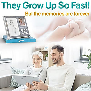 1Dino Premium Baby Handprint and Footprint Kit - 11.6” x 9.3" White/Grey Wood Baby Picture Frame - Includes 2X Air-dry Clay Pack for Baby Hand and Footprints - Baby Registry, Baby Shower Gifts