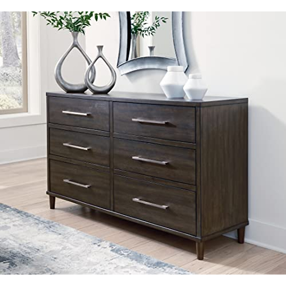 Signature Design by Ashley Wittland Mid-Century Modern 6 Drawer Dresser, Dark Brown