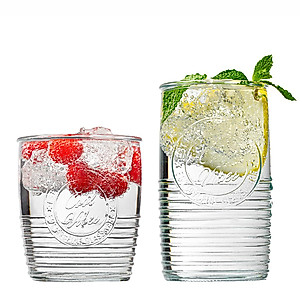 Le'raze Set of 8 Original Mason Drinking Glasses 4-18oz. Highball Tumbler Glasses, and 4-13oz. Whiskey Glass Cups for Everyday Home Use, Water, Beer, Juice, Cocktail.