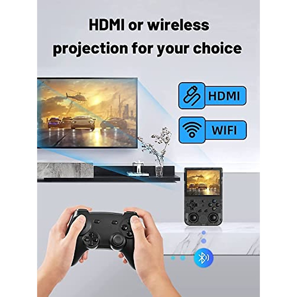 RG353VS Retro Handheld Game Linux System RG3566 3.5 inch IPS Screen,RG353VS with 64G TF Card Pre-Installed 4452 Games Supports 5G WiFi 4.2 Bluetooth Online Fighting,Streaming and HDMI