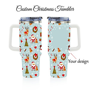 Personalized Christmas Tumbler - Custom 40 Oz Tumbler with Handle Straw Lid,Customized Name Insulated Xmas Tumbler Coffee Mug Stainless Steel Travel Mug, Gifts for Women Men Christmas Gift